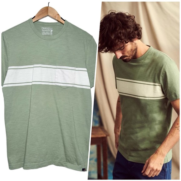Faherty | Shirts | Faherty Men Sunwashed Sage Green Stripe Pocket Tee ...